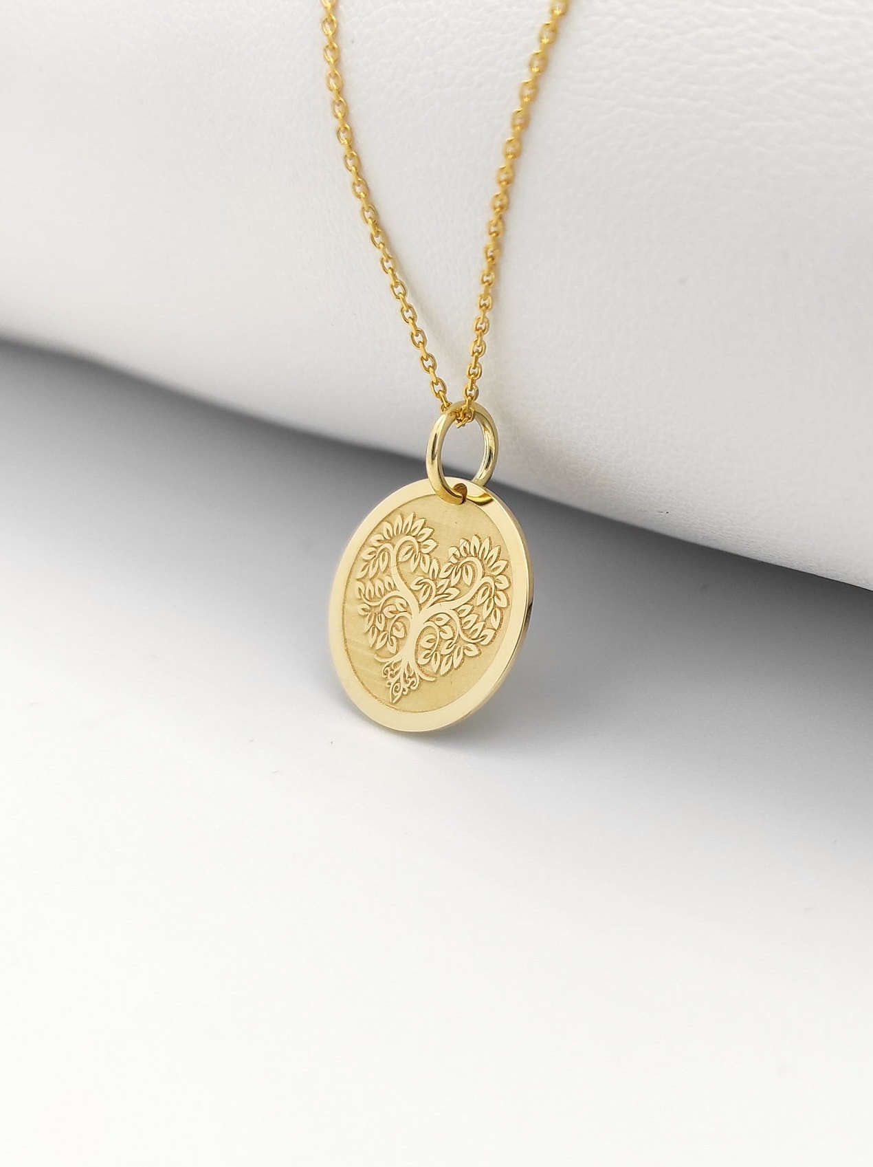 14K Solid Gold Heart Tree Necklace Gold Coin Heart Tree - Etsy