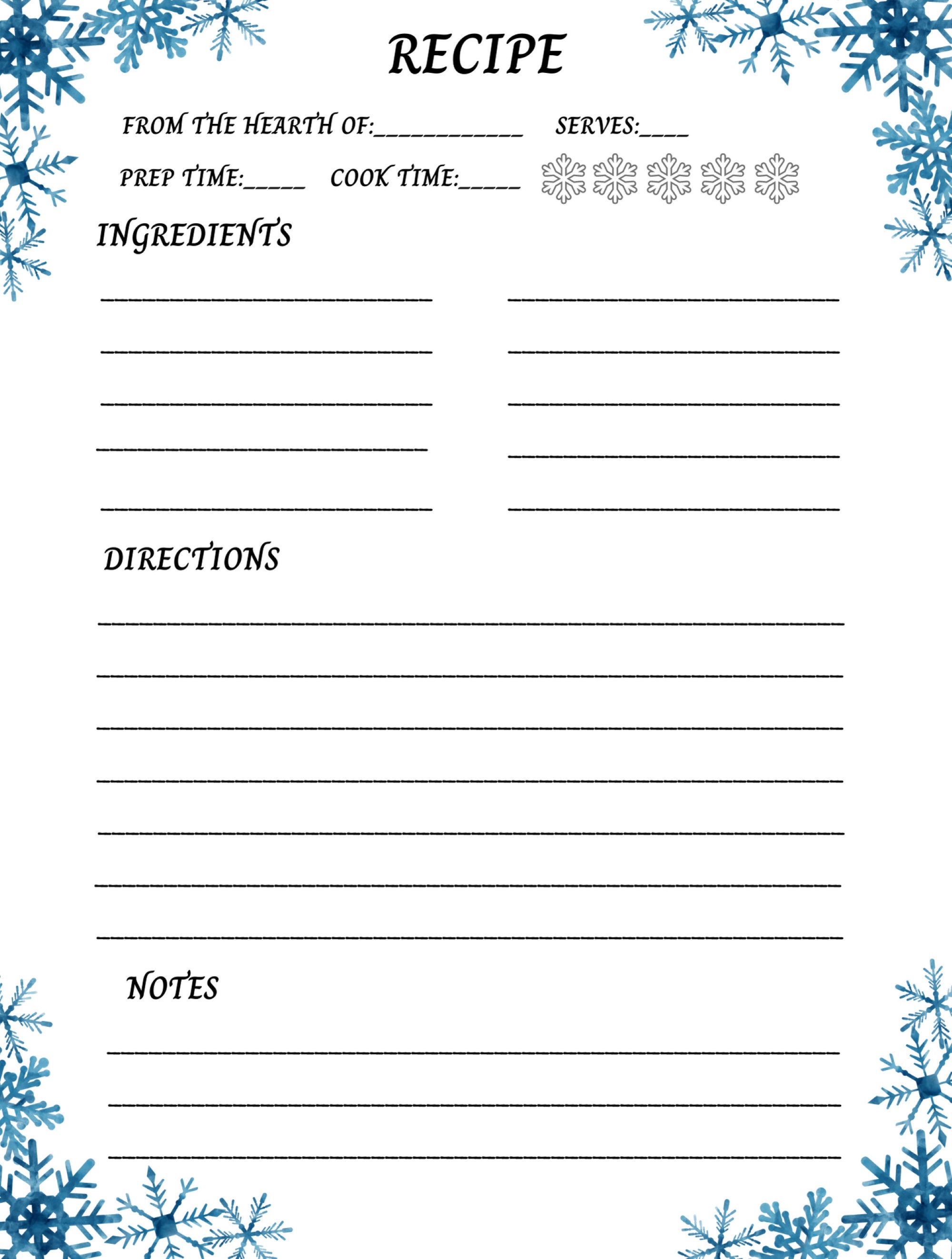 HP Classic Printable Recipe Insert Icy Blue - Etsy