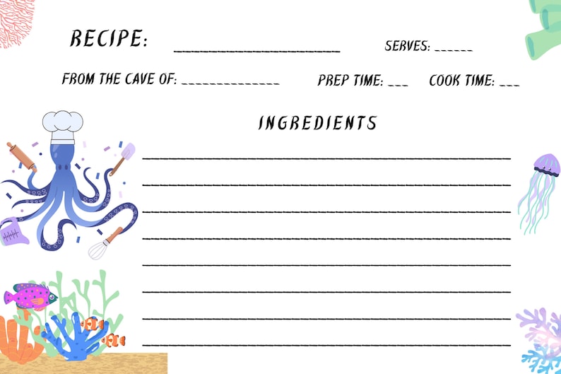 Under the Sea Printable Recipe Card 4 X 6 - Etsy