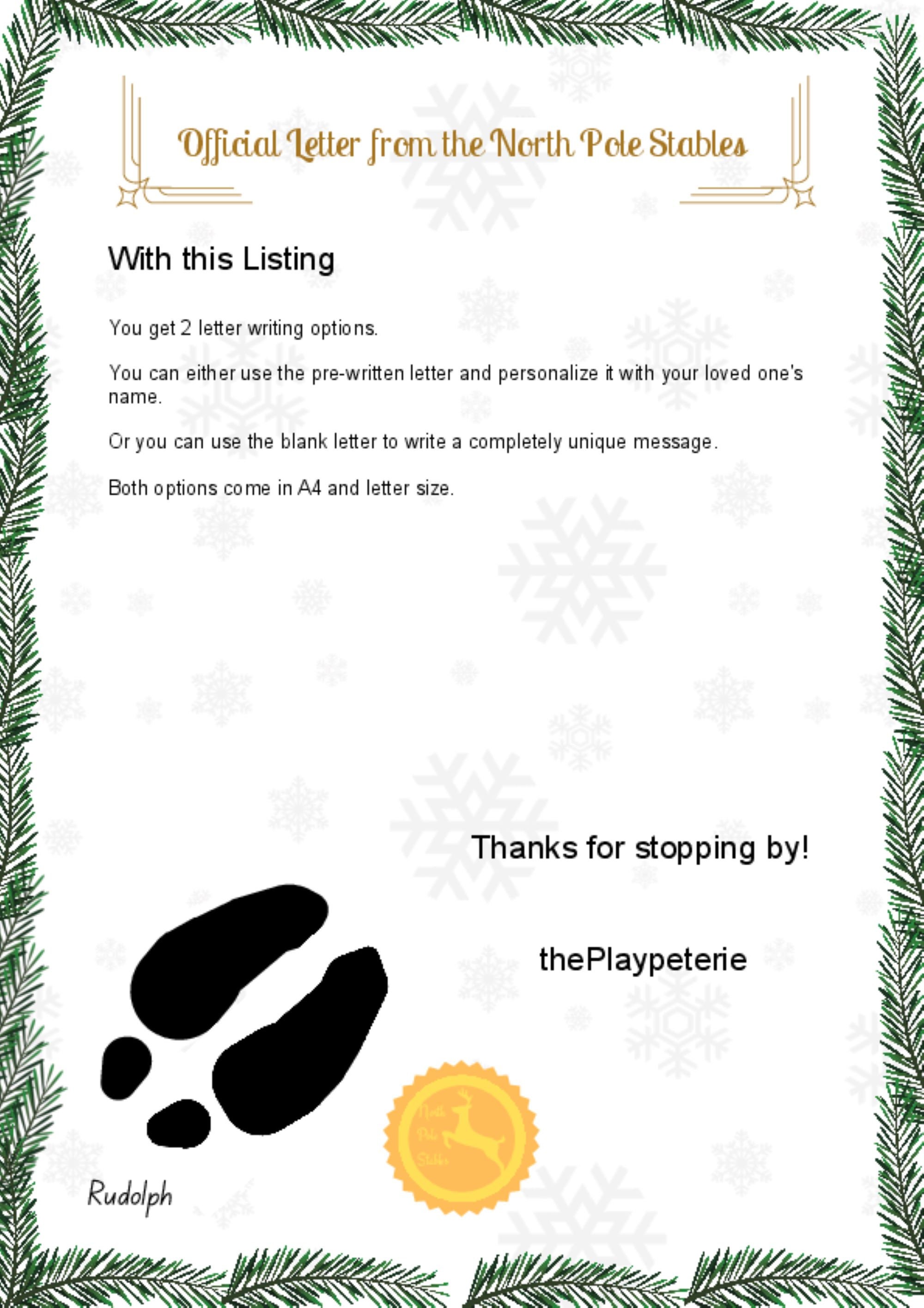 Carta de un Reno Carta imprimible EDITABLE de los Establos del - Etsy ...