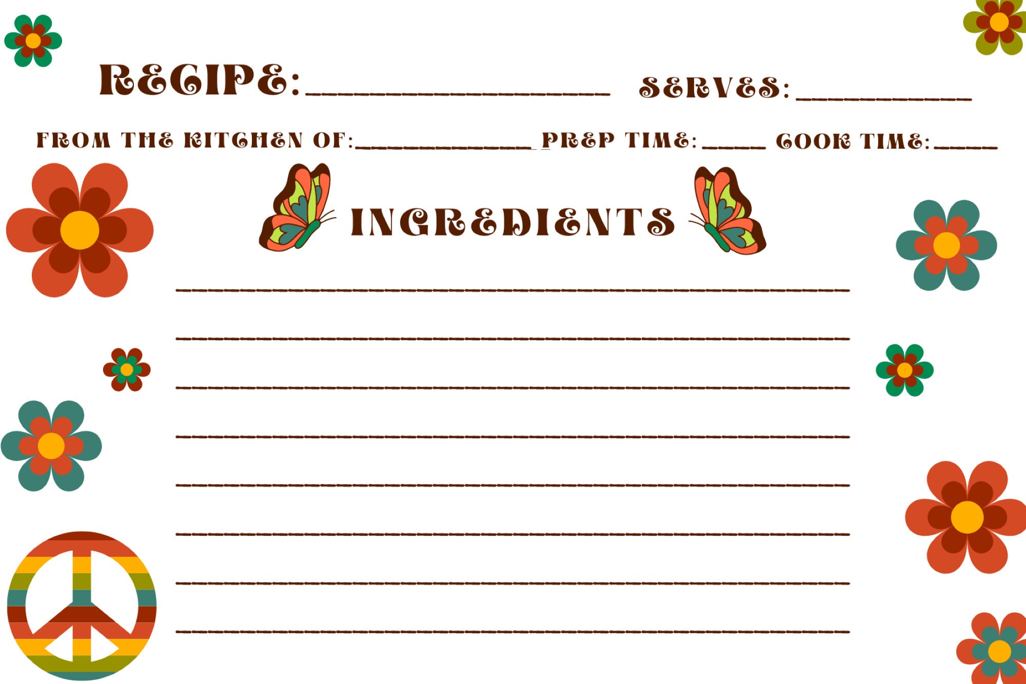 Groovy 70's Themed Recipe Card Instant Download 4 X 6 - Etsy