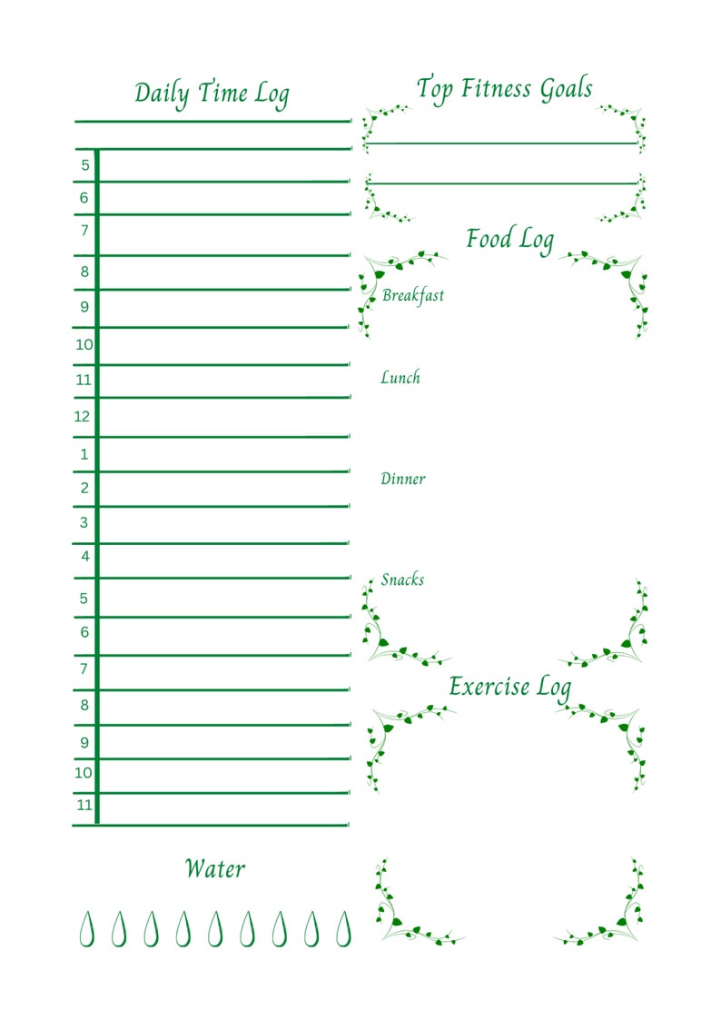 Daily Time Log Planner Printable Wellness Fitness Tracker 3 Sizes ...