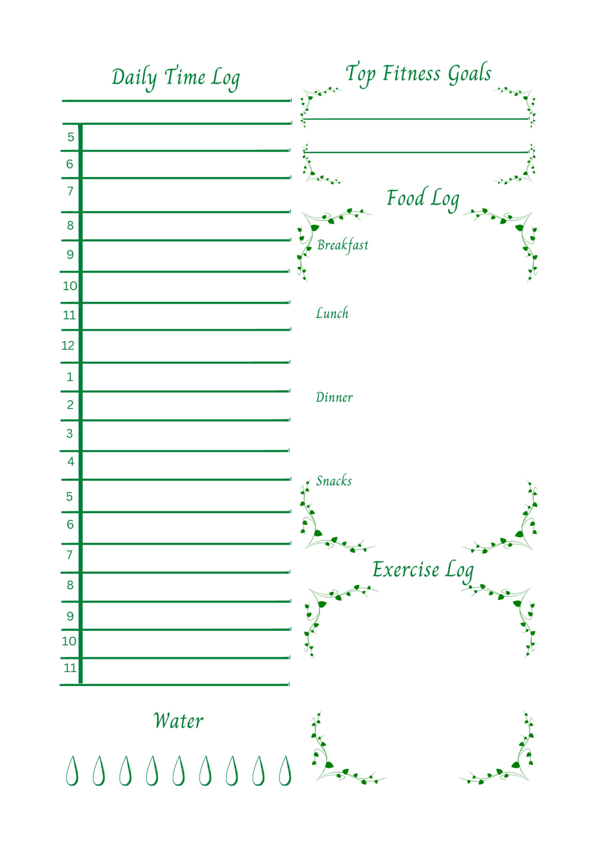 Daily Time Log Planner Printable Wellness Fitness Tracker 3 Sizes ...