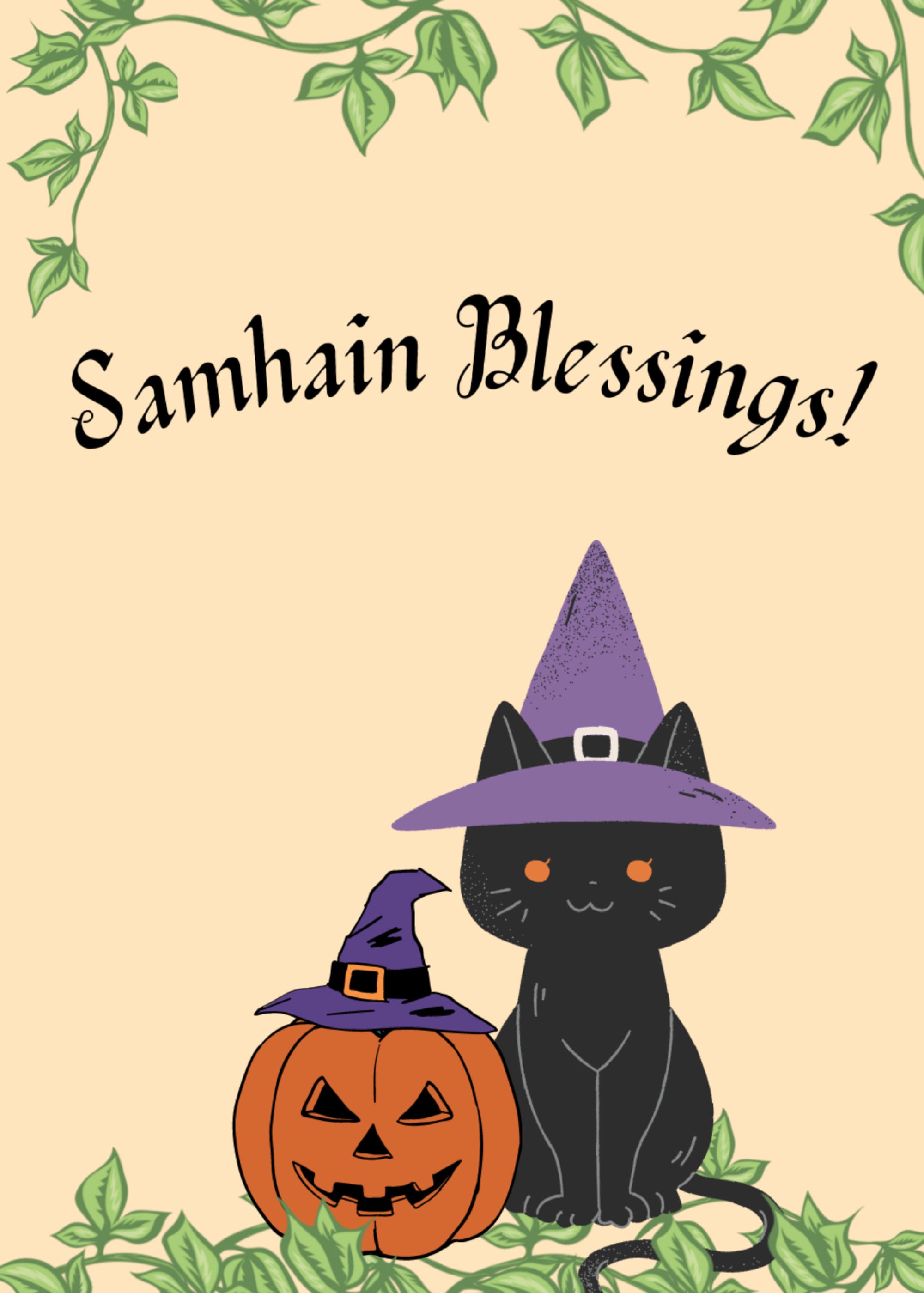 Samhain Blessings Black Cat Printable Greeting Card With Poem 5 X 7 - Etsy