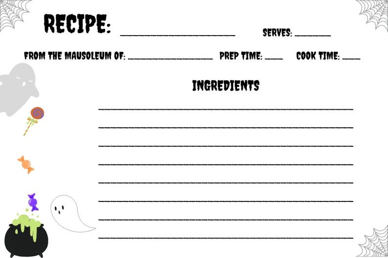 Candy Ghosts Halloween Printable Recipe Card 4x6 - Etsy