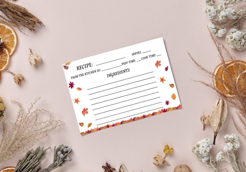 Printable Autumn Recipe Card 4 X 6 Falling Leaves - Etsy