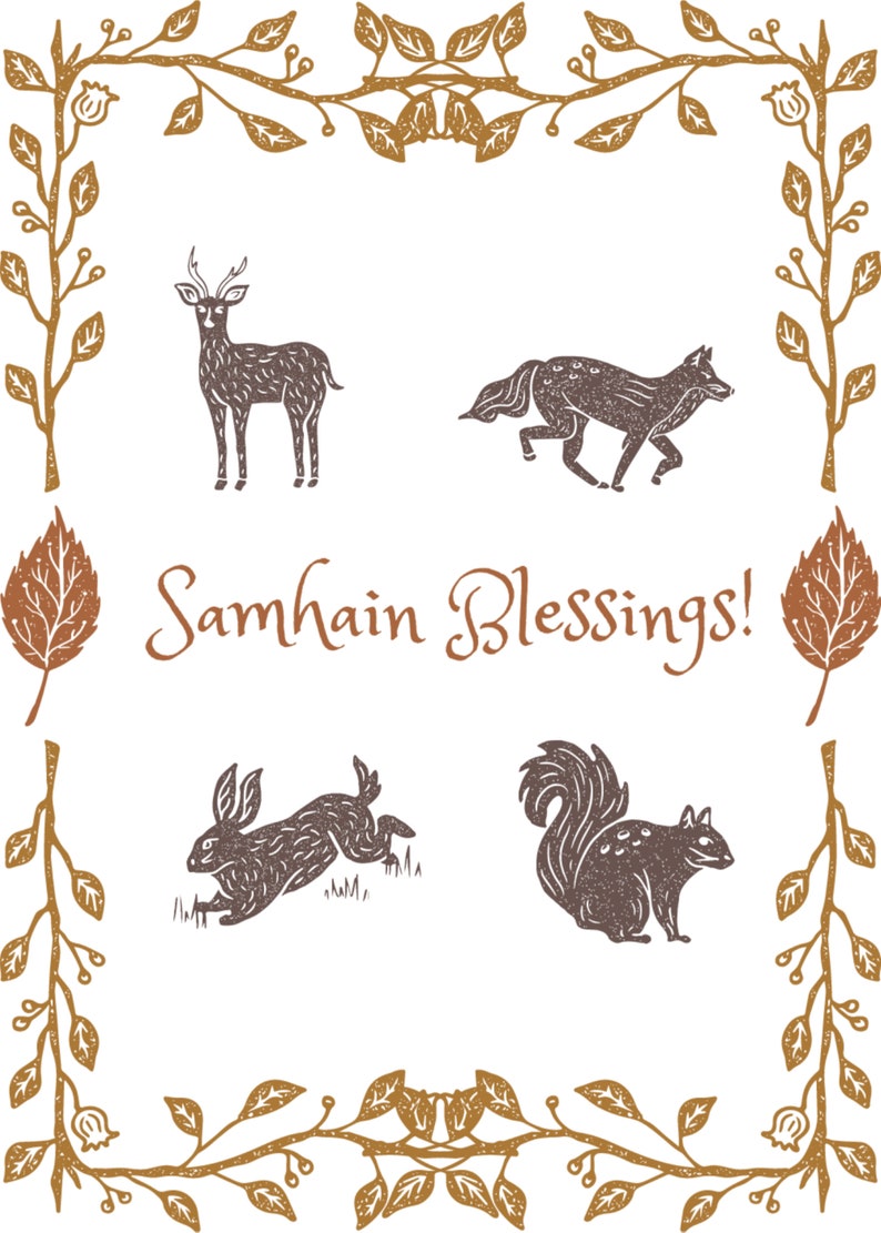 Samhain Blessings Printable 5 X 7 Greeting Card Forest Animals - Etsy