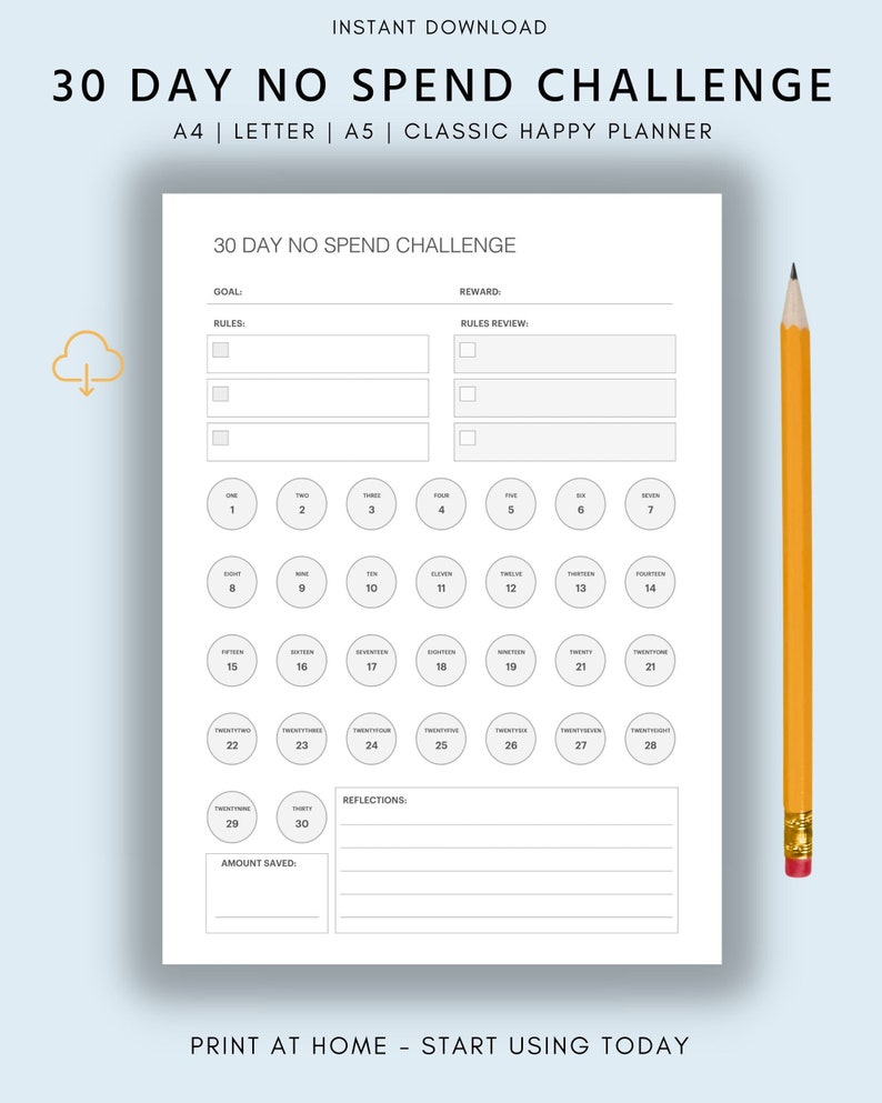 No Spend Challenge, 30 Day Money Challenge, No Spend Tracker, Savings ...