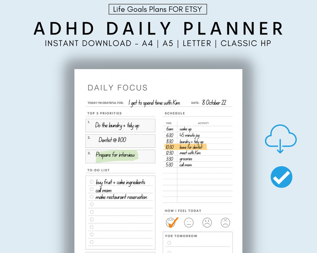 ADHD Daily Planner Printable Daily to Do List Notepad ADHD - Etsy