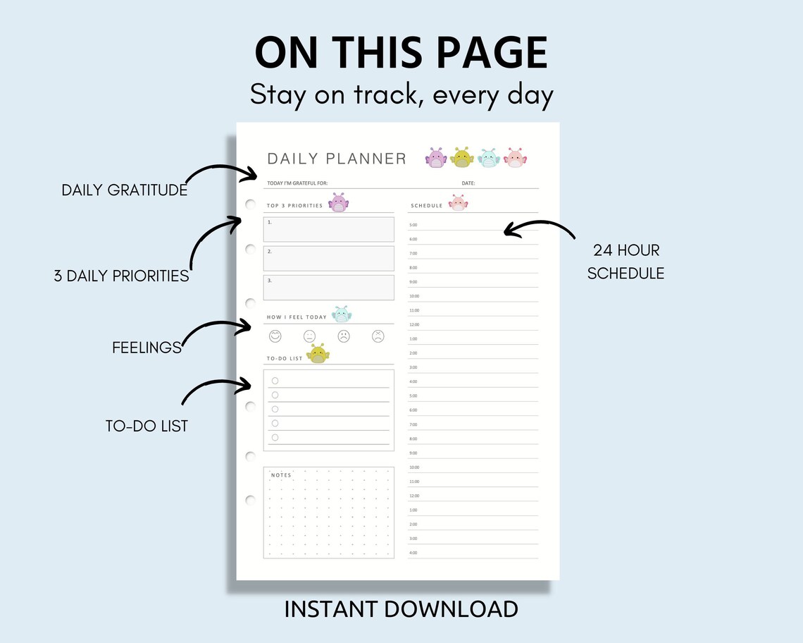 Aesthetic Daily Routine Planner, Squishy Themed Hourly Planner, Daily ...