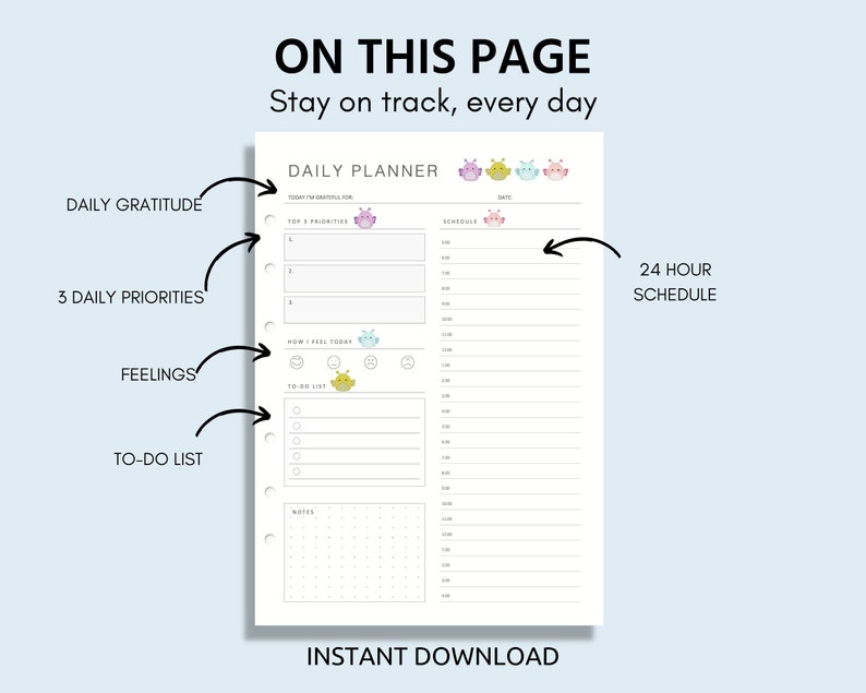 Aesthetic Daily Routine Planner, Squishy Themed Hourly Planner, Daily ...