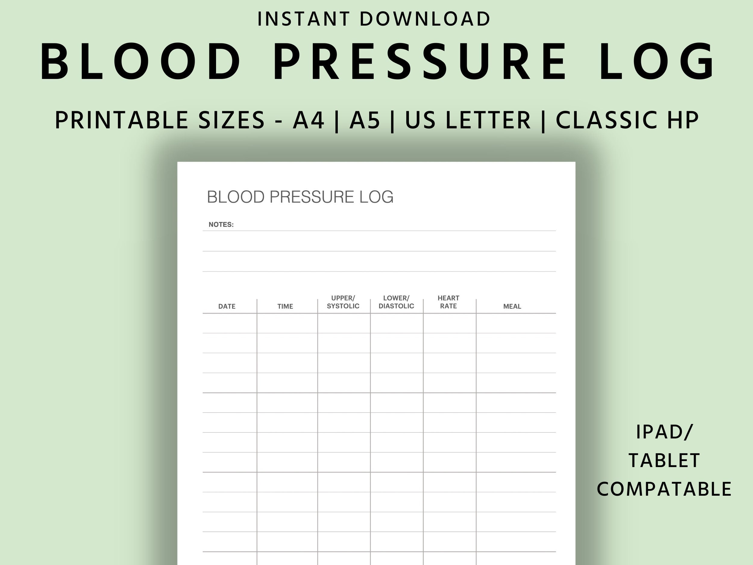 Blood Pressure Log, Blood Pressure Printable Pdf, Daily Blood Pressure ...