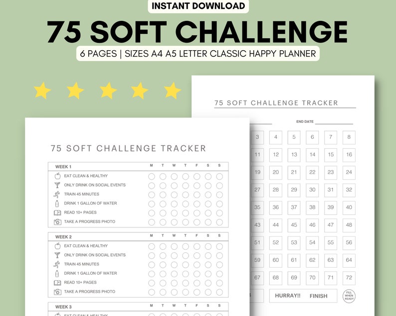 75 Soft Challenge, 75 Soft, 75 Day Challenge, Habit Tracker, Printable ...
