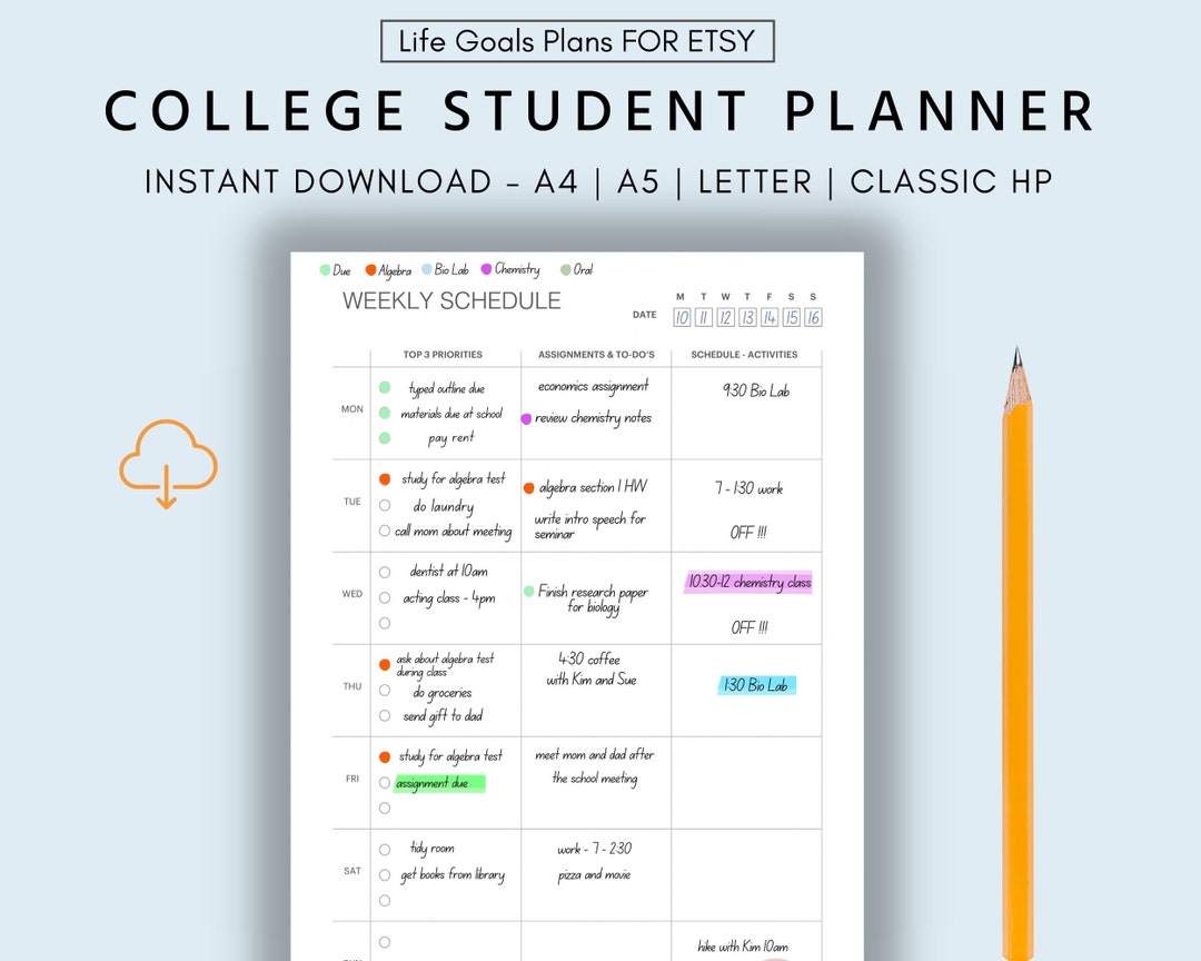 College Student Weekly Planner Printable, Undated School Planner ...