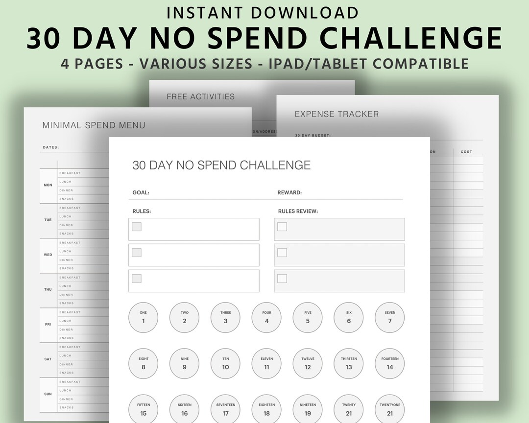 No Spend Challenge, Savings Challenge, Budget Planner, 30 Day No Spend ...