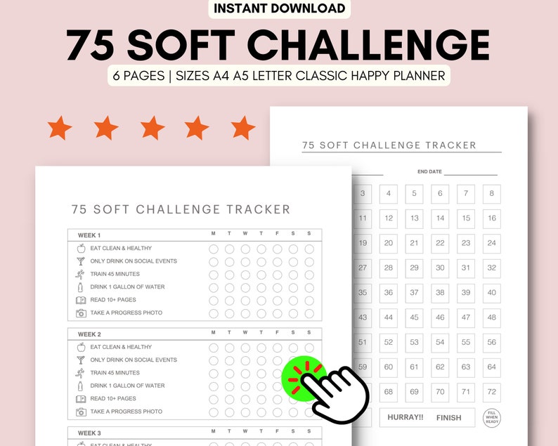 75 Soft Challenge Tracker Printable and Instant Downloadable - Etsy