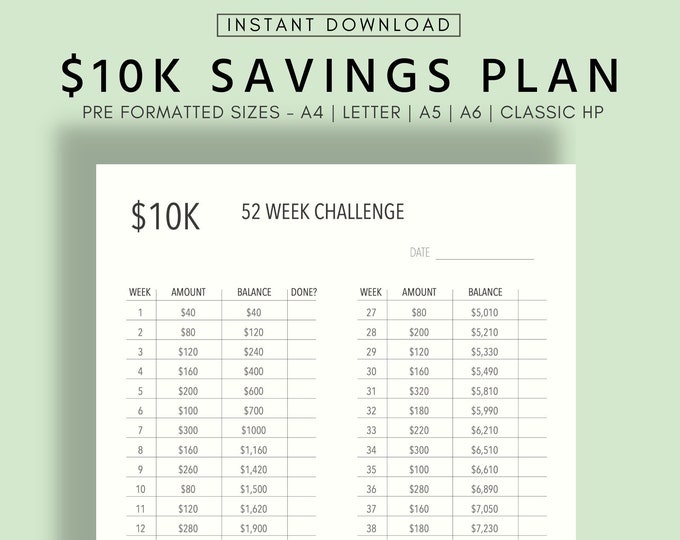 10k Savings Challenge, Savings Tracker, Money Challenge, 52 Week ...