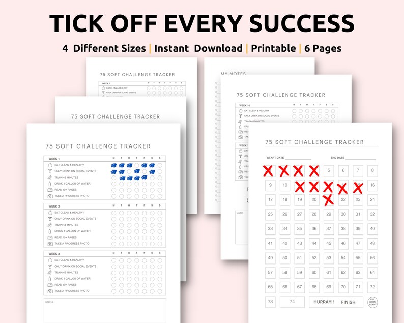 75 Soft Challenge Tracker Printable and Instant Downloadable - Etsy