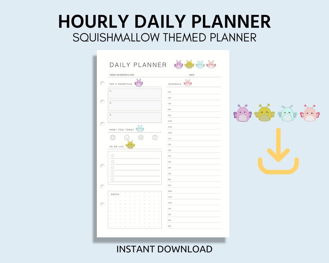 Aesthetic Daily Routine Planner, Squishy Themed Hourly Planner, Daily ...