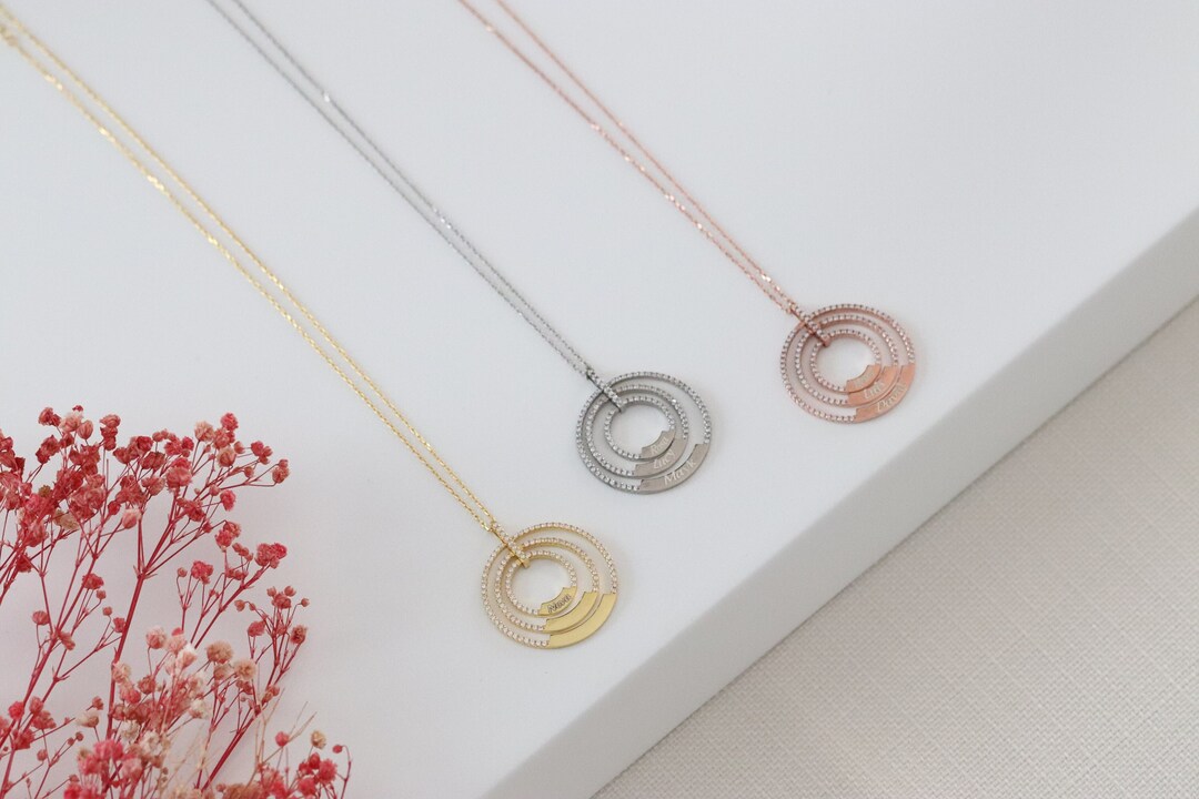 14K Gold Multi Circle Name Necklace, Personalized Name Necklace, 14K ...