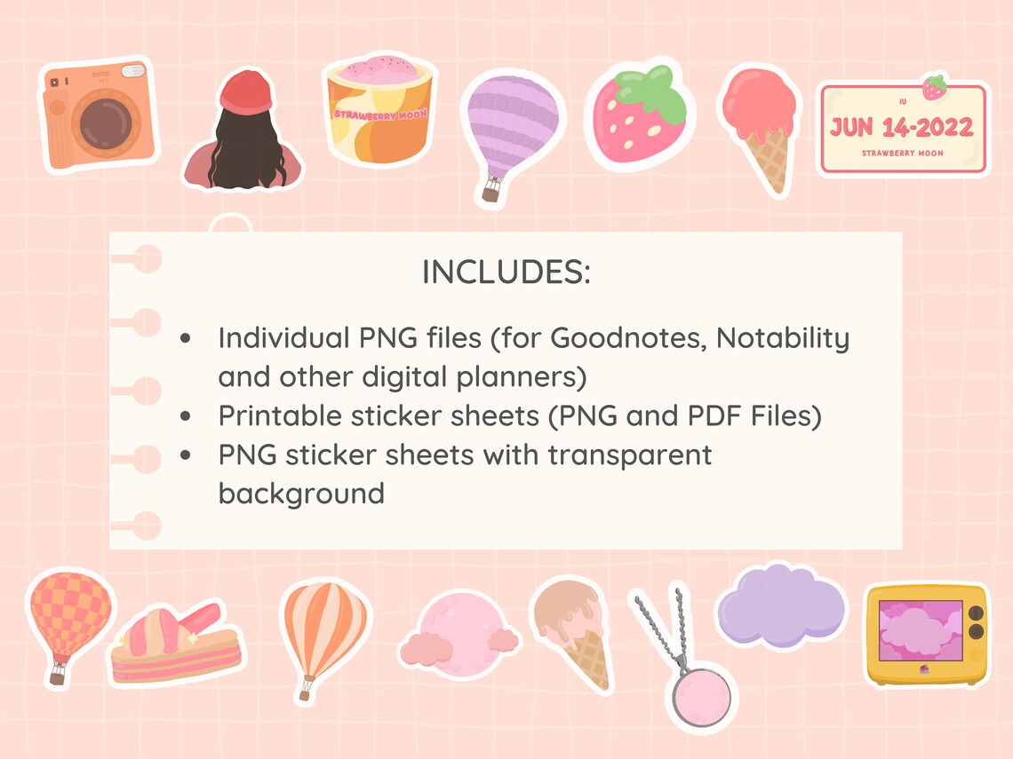 IU Strawberry Moon Digital Sticker Pack Hand-drawn Stickers for ...
