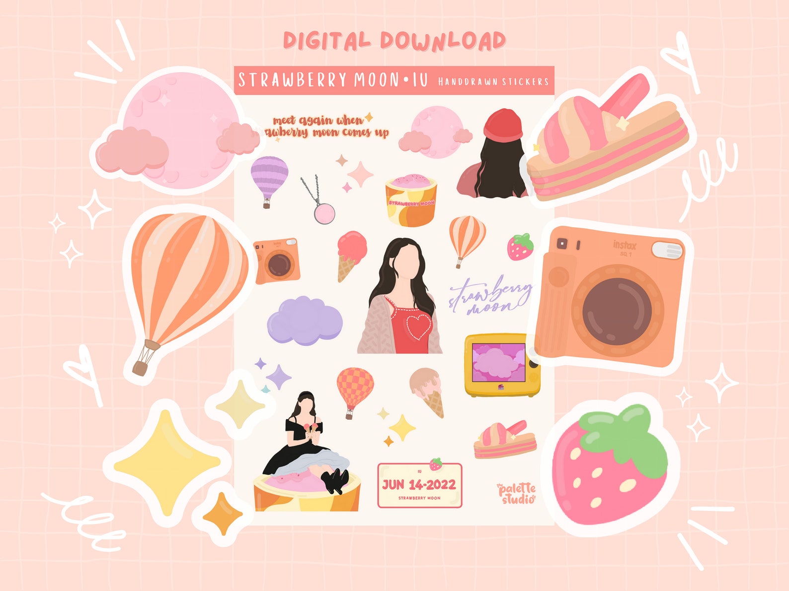 IU Strawberry Moon Digital Sticker Pack Hand-drawn Stickers for ...
