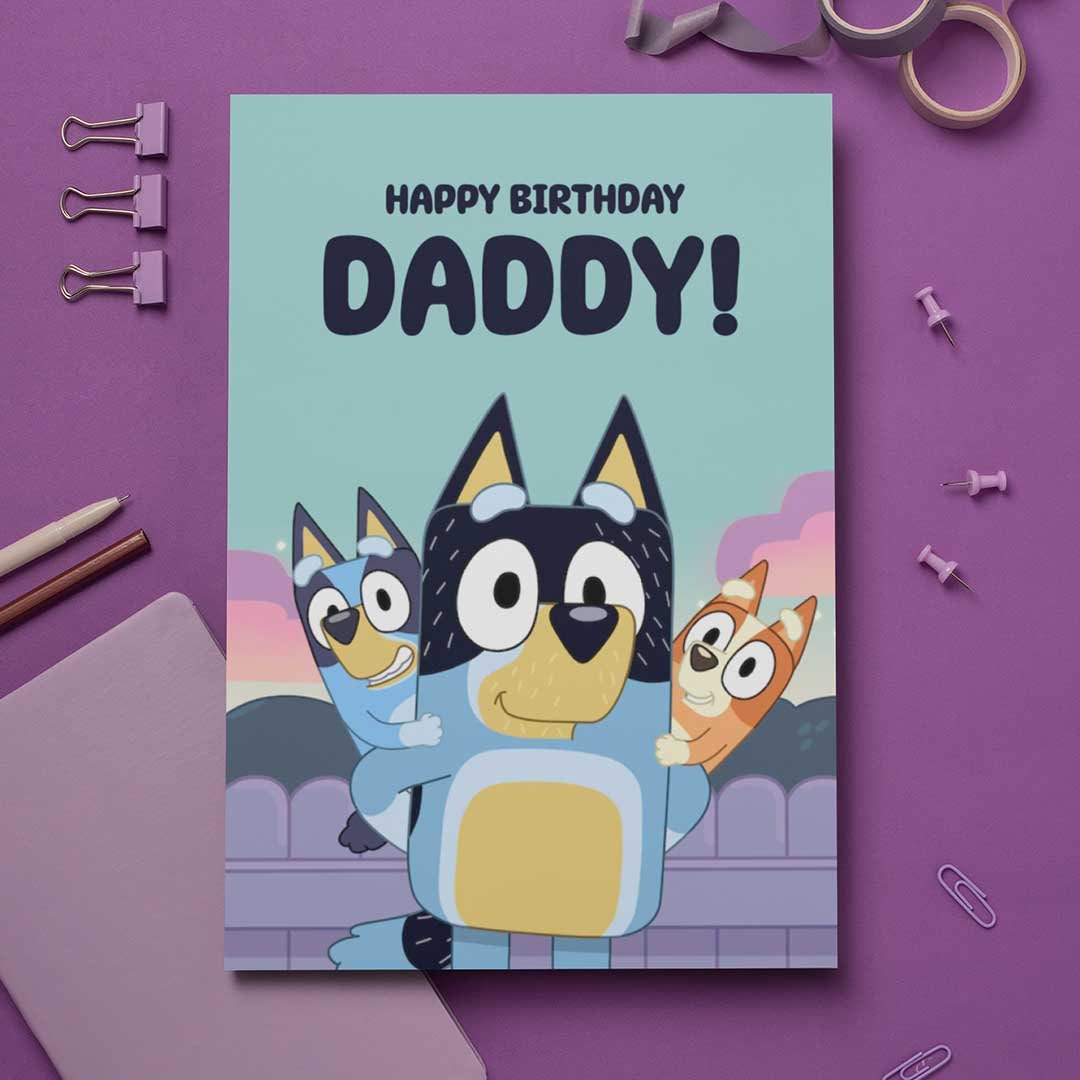 Bluey Birthday Card Happy Birthday Day Card Bandit Card for Dad - Etsy
