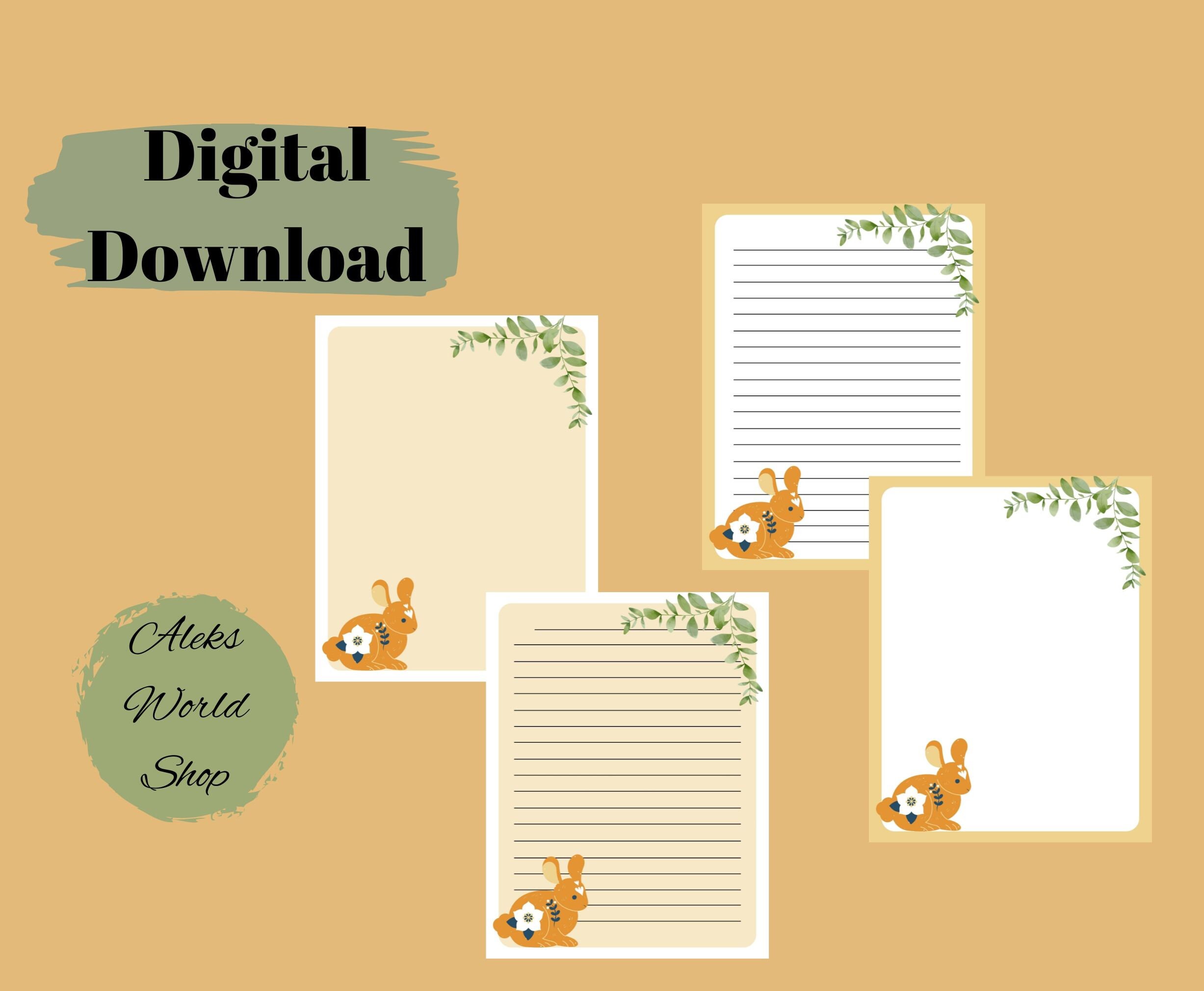 Printable Stationery Set With Bunny,digital Stationery,stationery Set ...