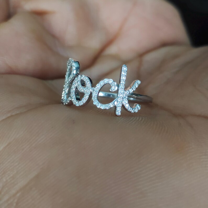 Personalized Script Name Ring, ROCK Name Statement Ring, Latter Silver ...