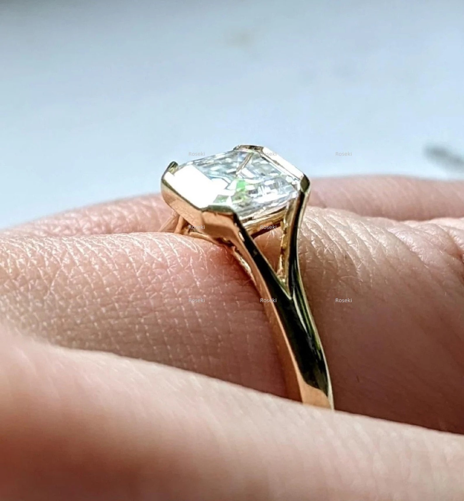 Asscher Cut Diamond Bezel Set Solitaire Engagement Unique - Etsy