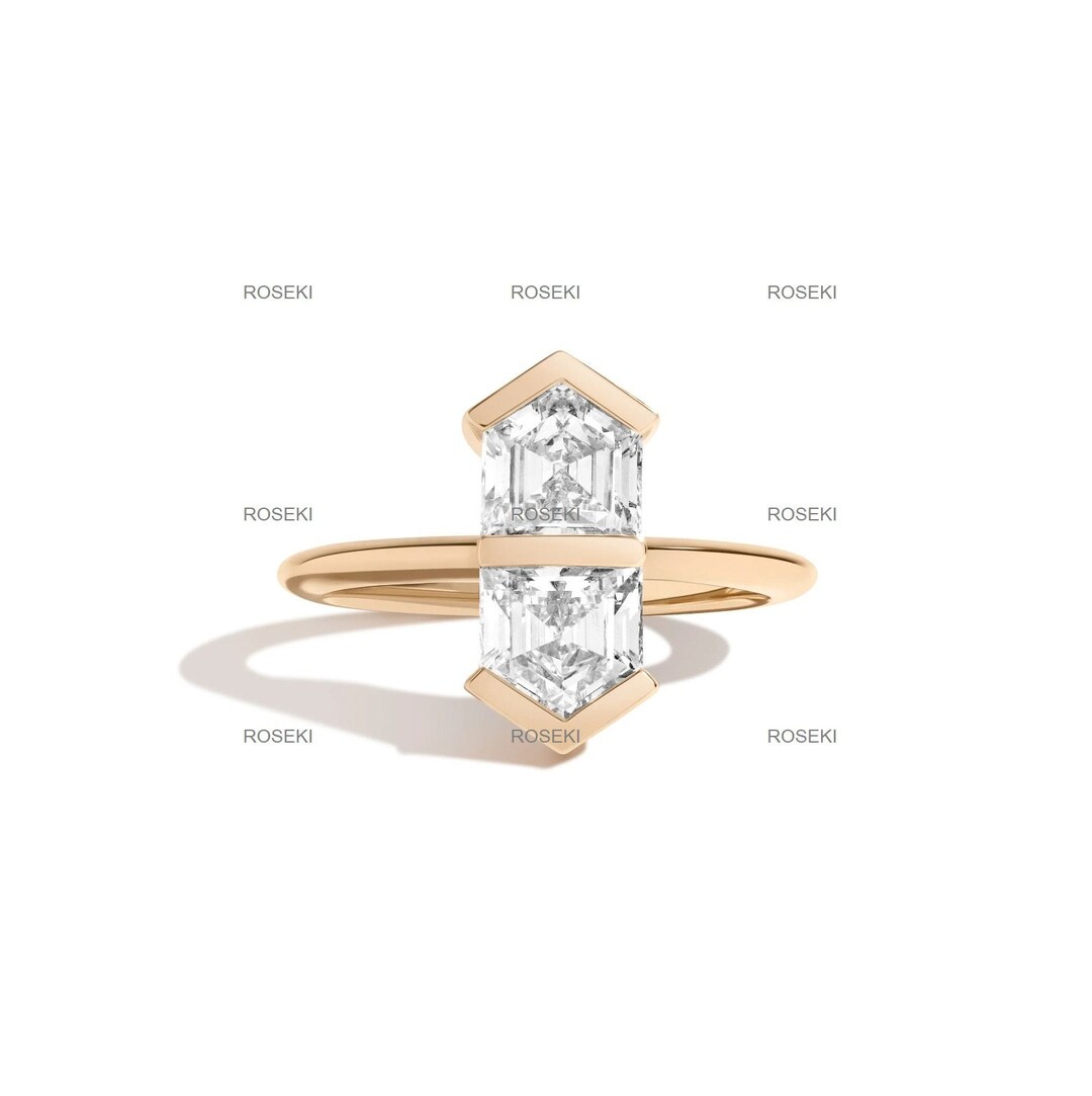 Bullet Cut Moissanite Ring/classic Half Bezel Rose Gold Bullet Cut ...