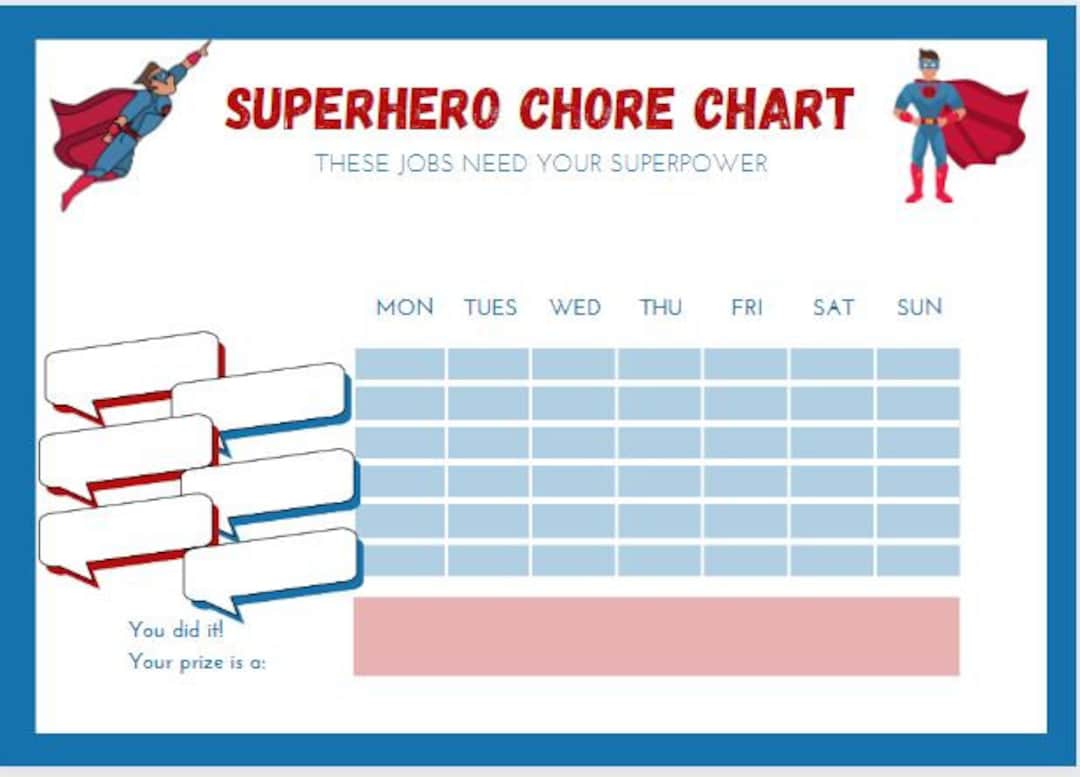 Superhero Chore Chart - Etsy