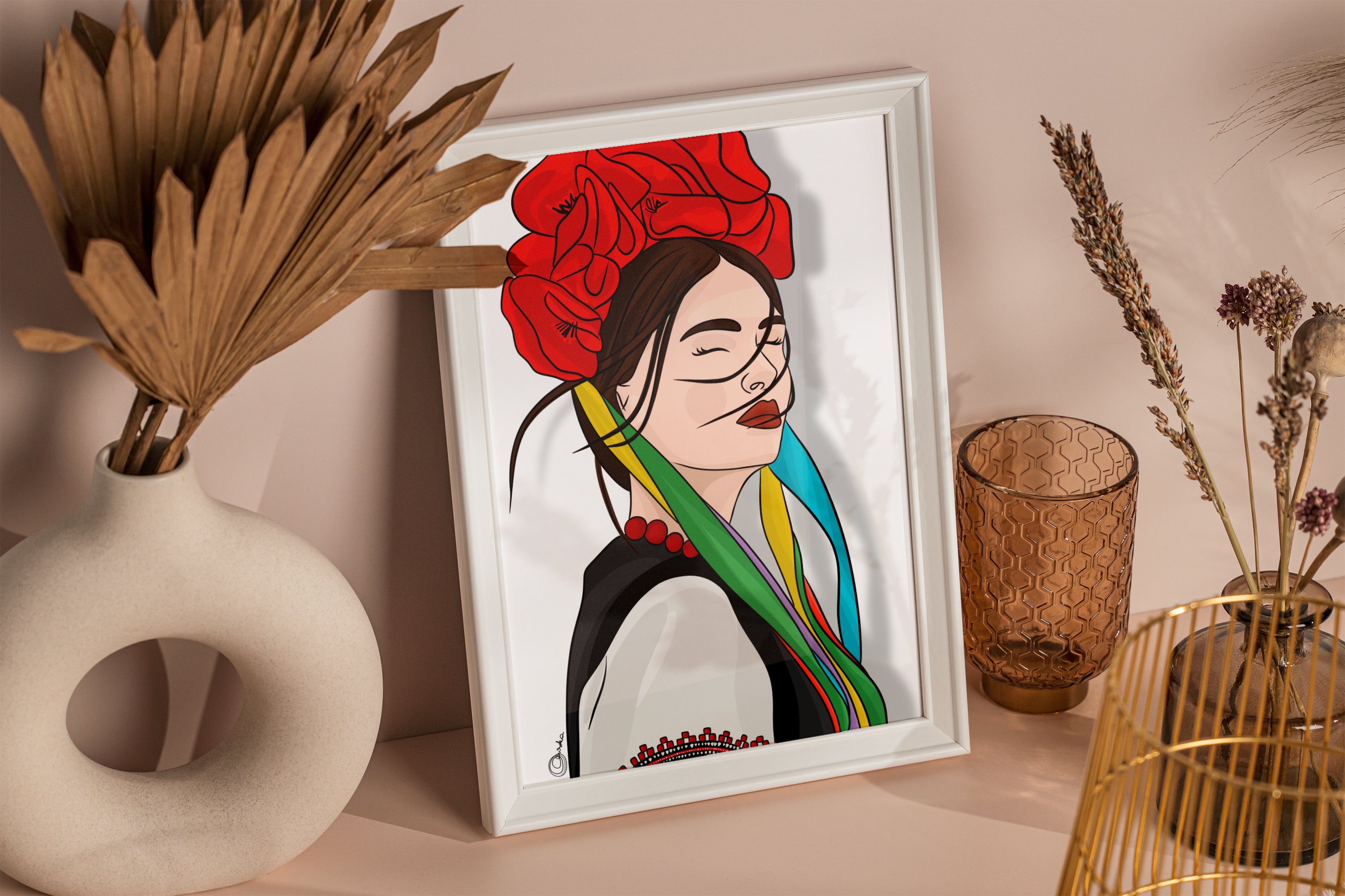 Slavic Woman Wall Art / Poster for Download / Girl With Red Flowers on ...