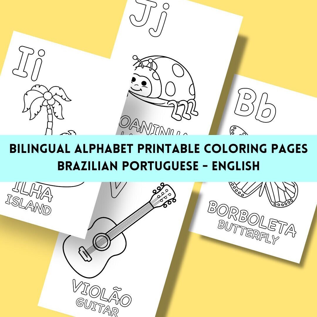 Bilingual Alphabet ABC Coloring Pages Brazilian Portuguese - Etsy