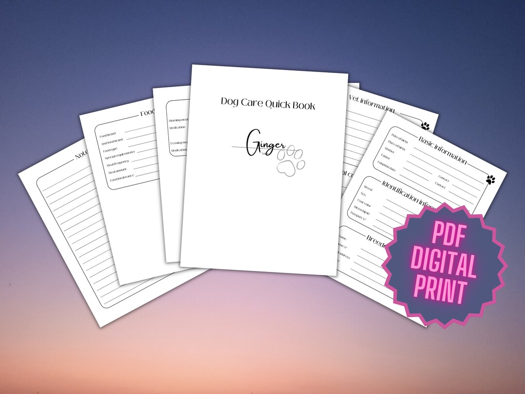 Printable Complete Dog Care Quick Book, Pet Organizer, Puppy / Dog ...