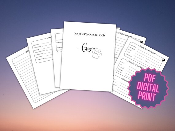 Printable Complete Dog Care Quick Book Pet Organizer Puppy / - Etsy