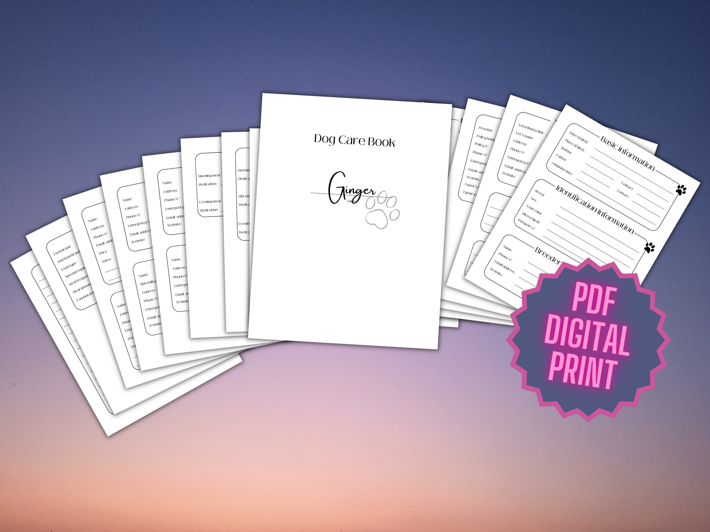 Printable Complete Dog Care Book, Pet Organizer, Puppy / Dog Health ...