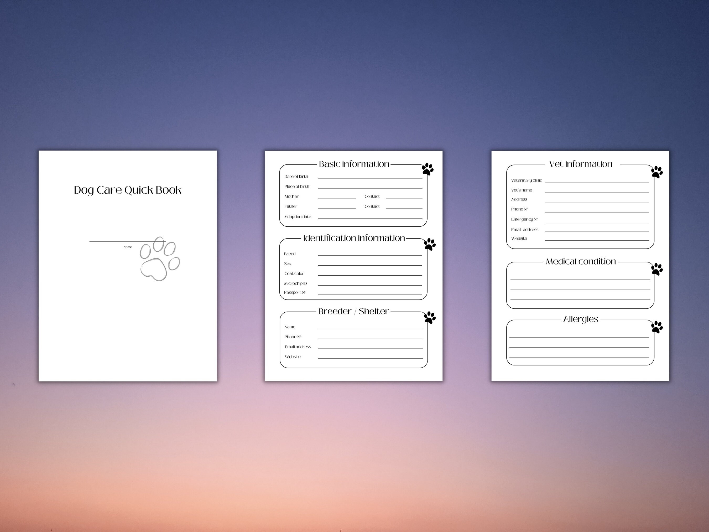 Printable Complete Dog Care Quick Book, Pet Organizer, Puppy / Dog ...