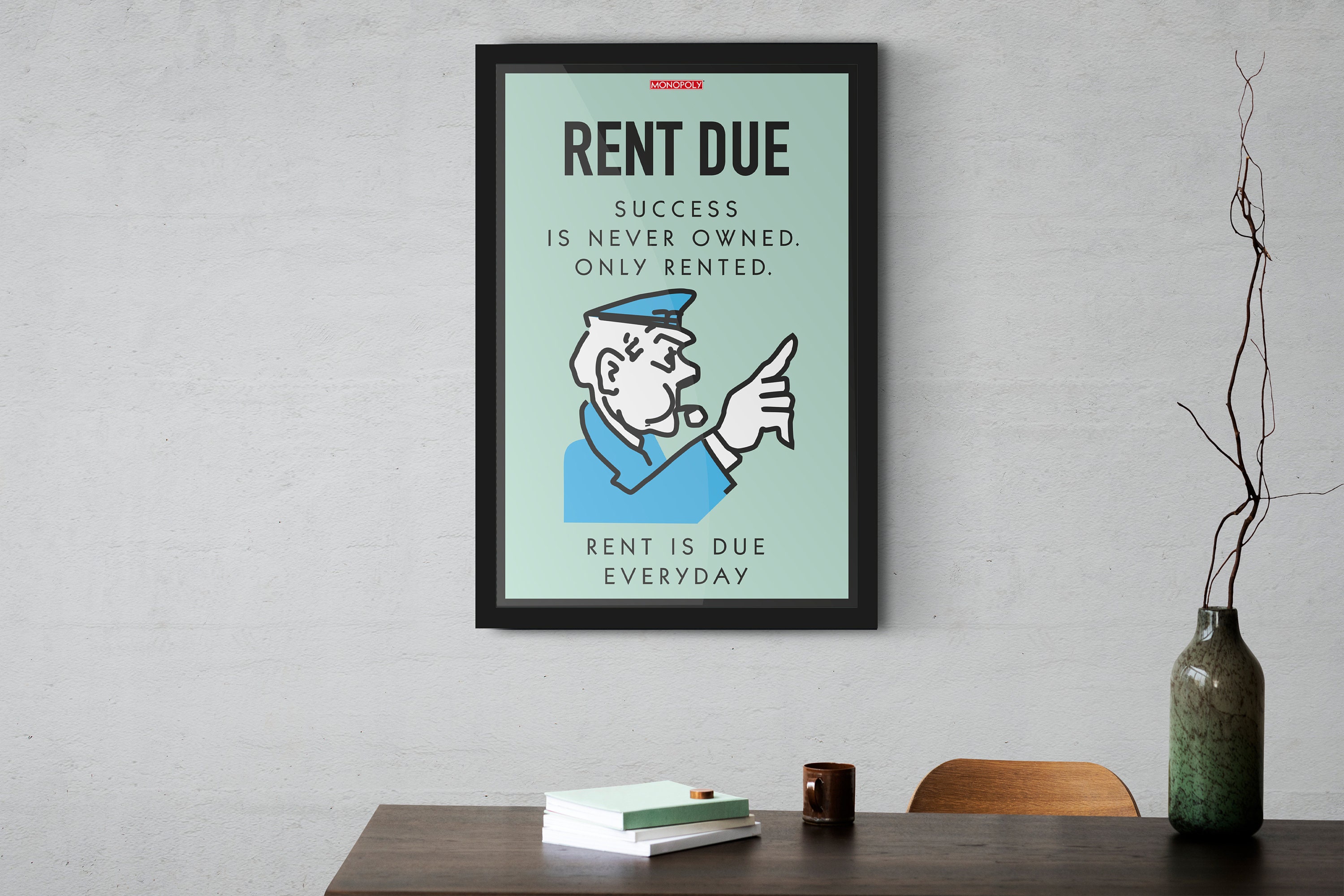 RENT DUE Artwork Framed or Poster, Alec Monopoly Art, Monopoly ...