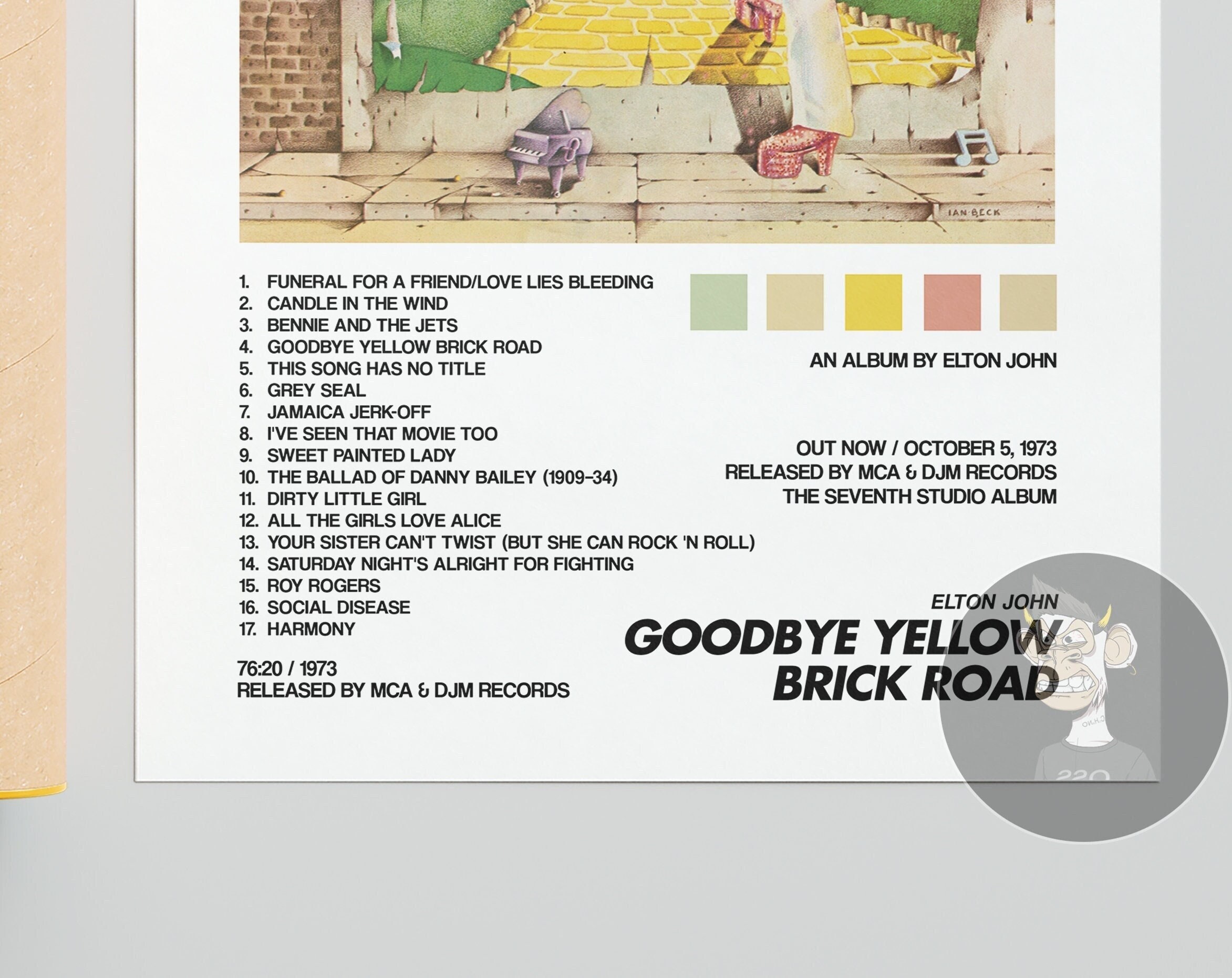 Elton John - Goodbye Yellow Brick Road - Album Cover Poster No Frame