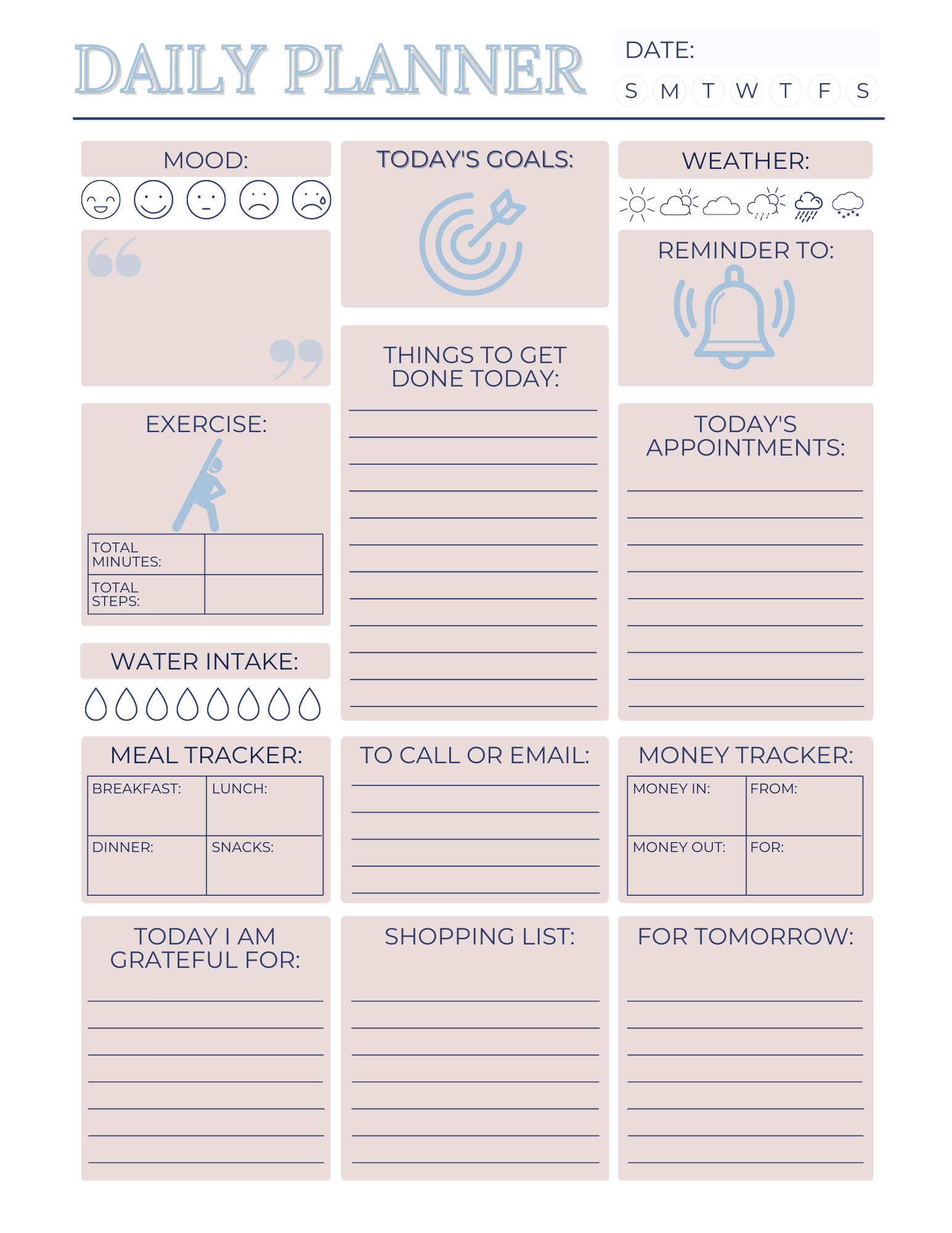 Daily Planner Printable, Instant Download, Daily Schedule, Minimalistic ...