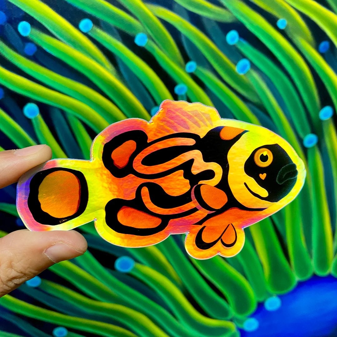 4” Lazy Logo Clownfish Reef Fish Holographic Sticker/ Coral, Reef and ...