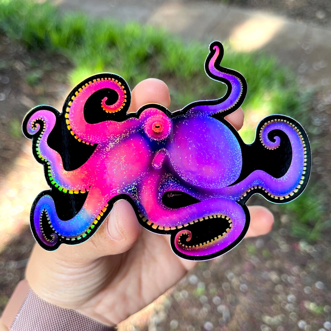 4” Octopus Holographic Vinyl Sticker/ Coral, Reef and Sea Animal Art ...
