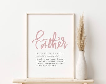 Ella Name Description Wall Art, Blush Pink Calligraphy Name Meaning ...