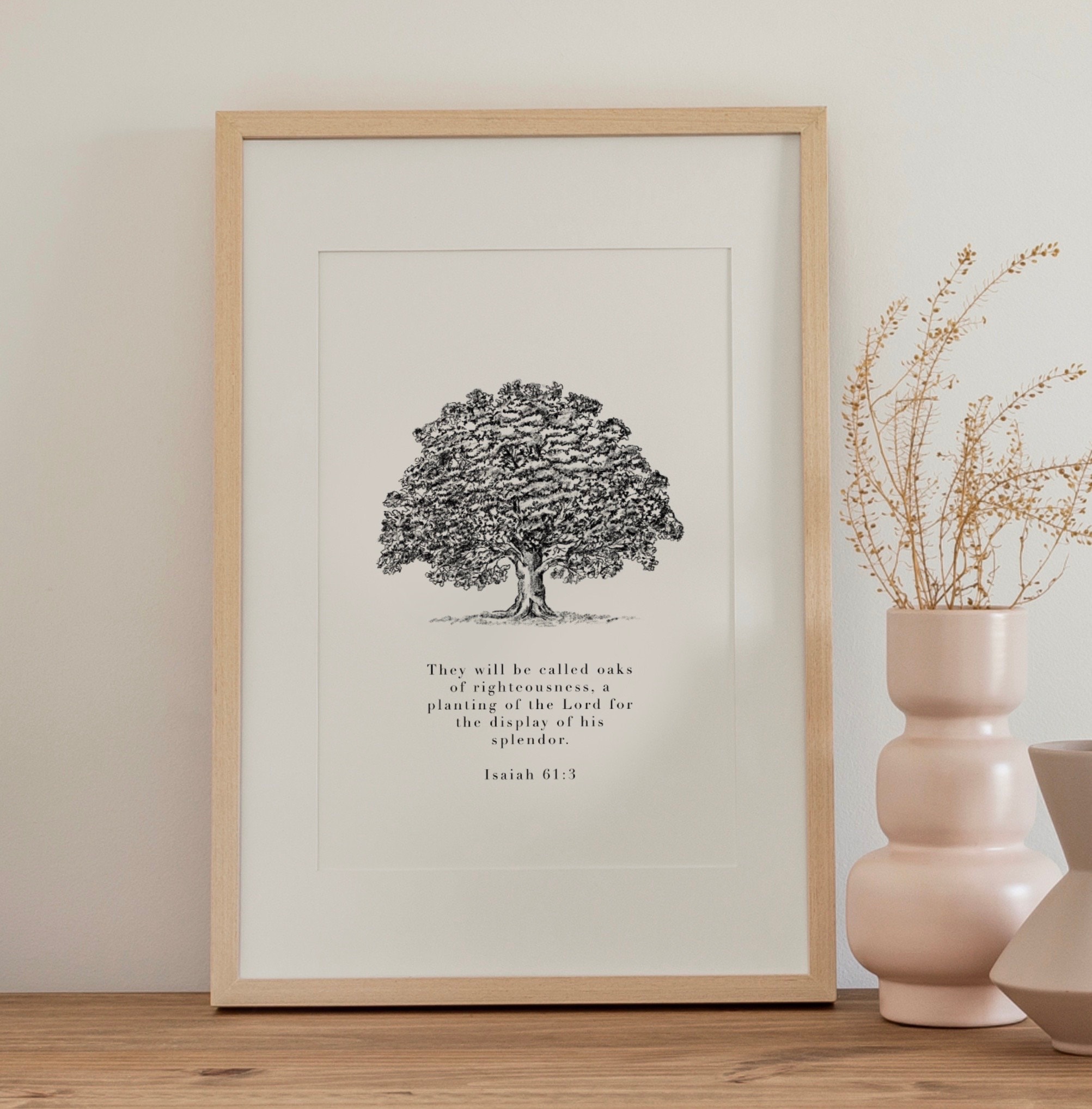Isaiah Bible Verse Wall Art Oak Tree Illustration Scripture Wall Art ...