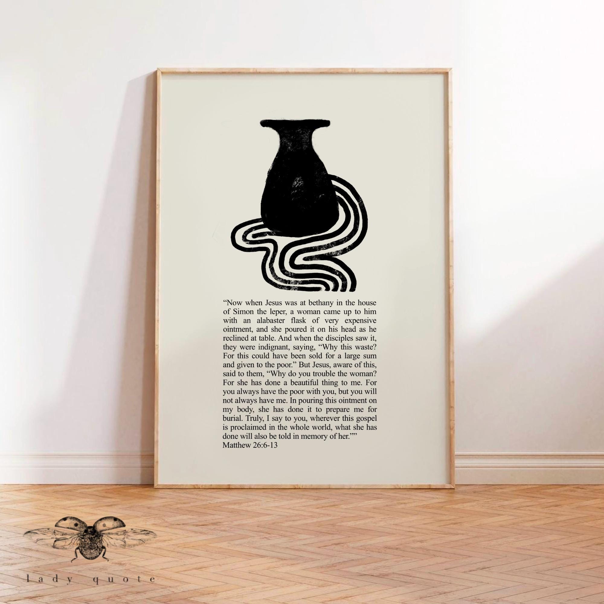 Matthew 26 Bible Verse Wall Art Alabaster Jar Christian Linocut Print ...