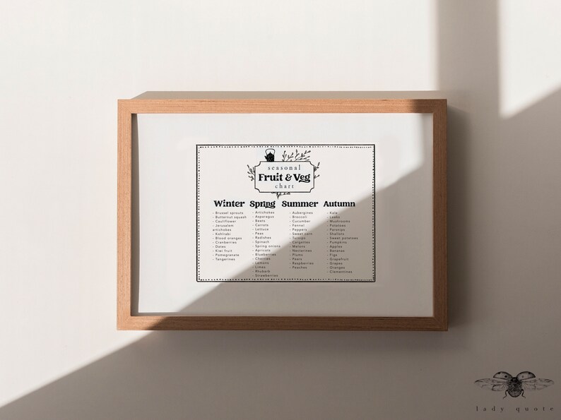 Seasonal Fruit & Vegetable Chart Gardening Calendar Seasons Fruit and ...