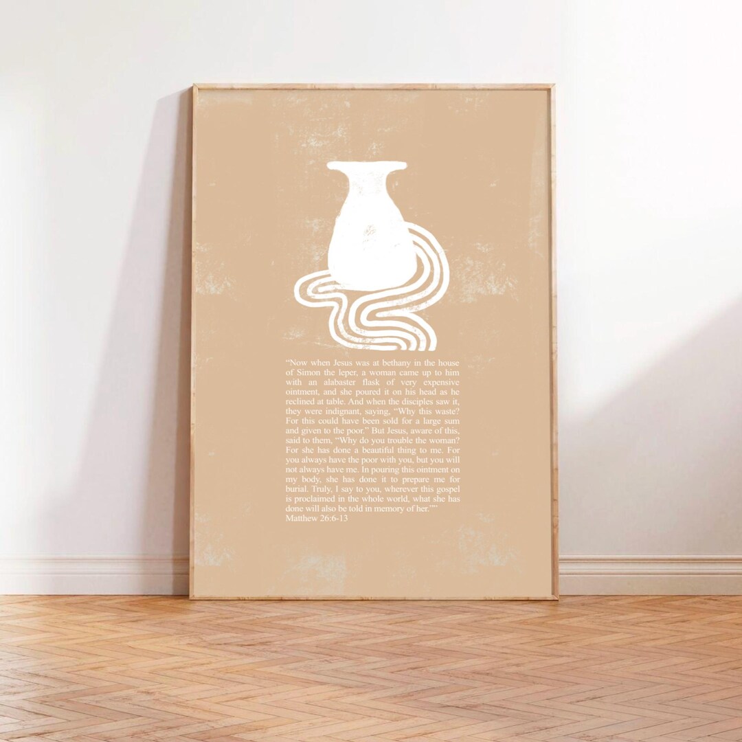 Matthew 26 Bible Verse Wall Art Alabaster Jar Christian Linocut Print ...