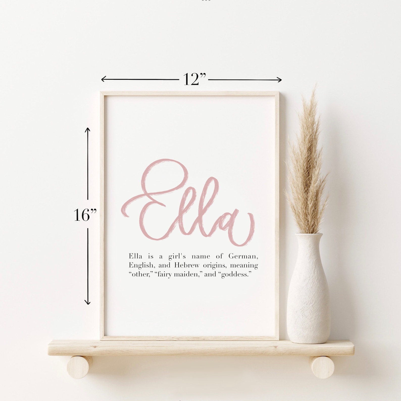 Ella Name Description Wall Art, Blush Pink Calligraphy Name Meaning ...