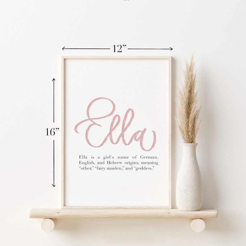 Ella Name Description Wall Art, Blush Pink Calligraphy Name Meaning ...